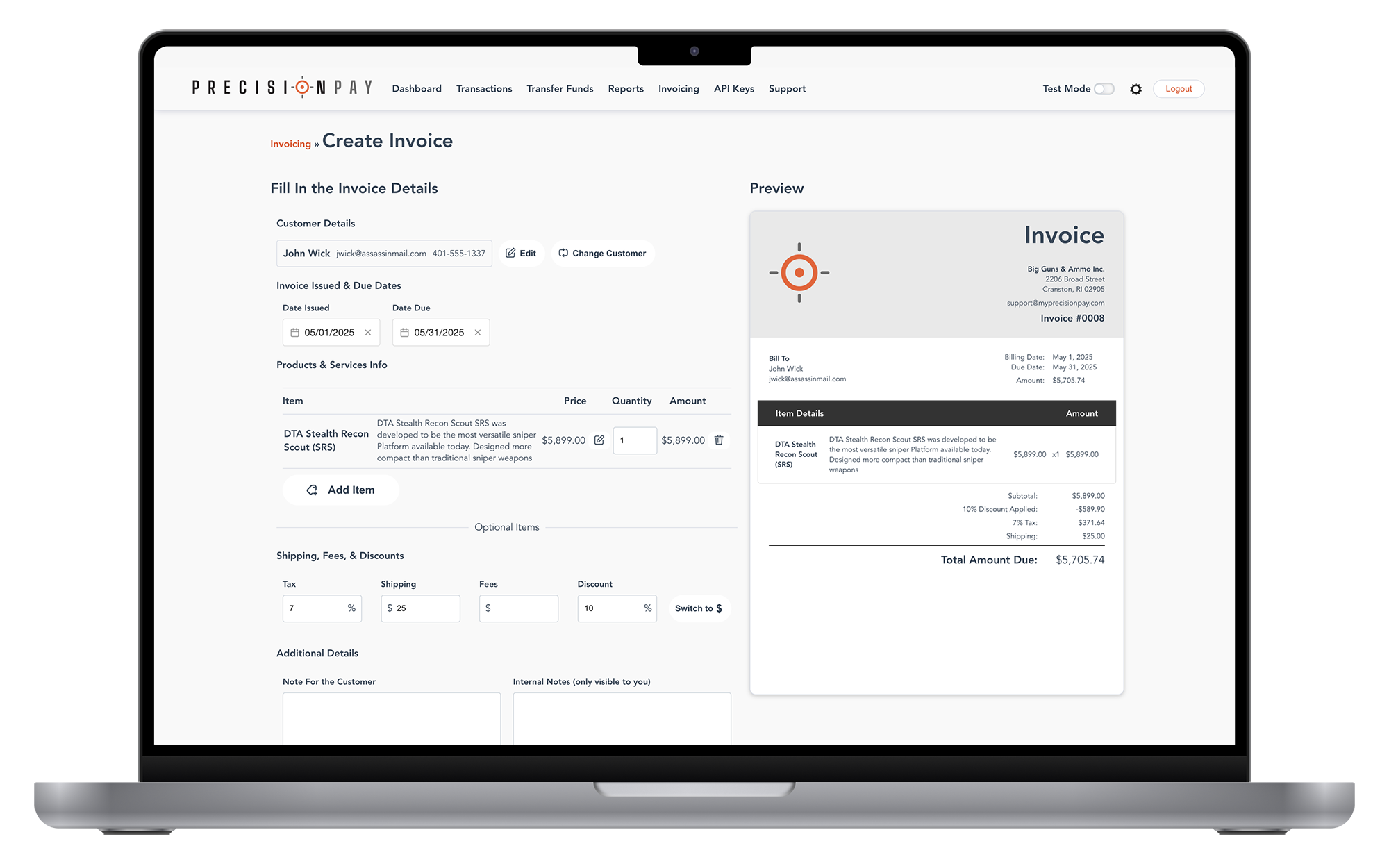 merchant invoicing page